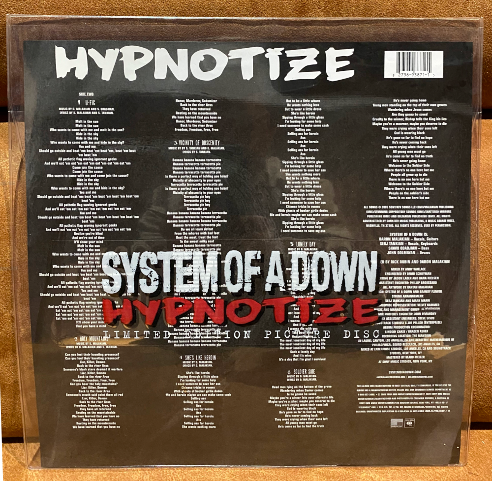 SYSTEM OF A DOWN – Hypnotize 2005 Columbia ‎– 8-2796-93871-1 LP Picture ...